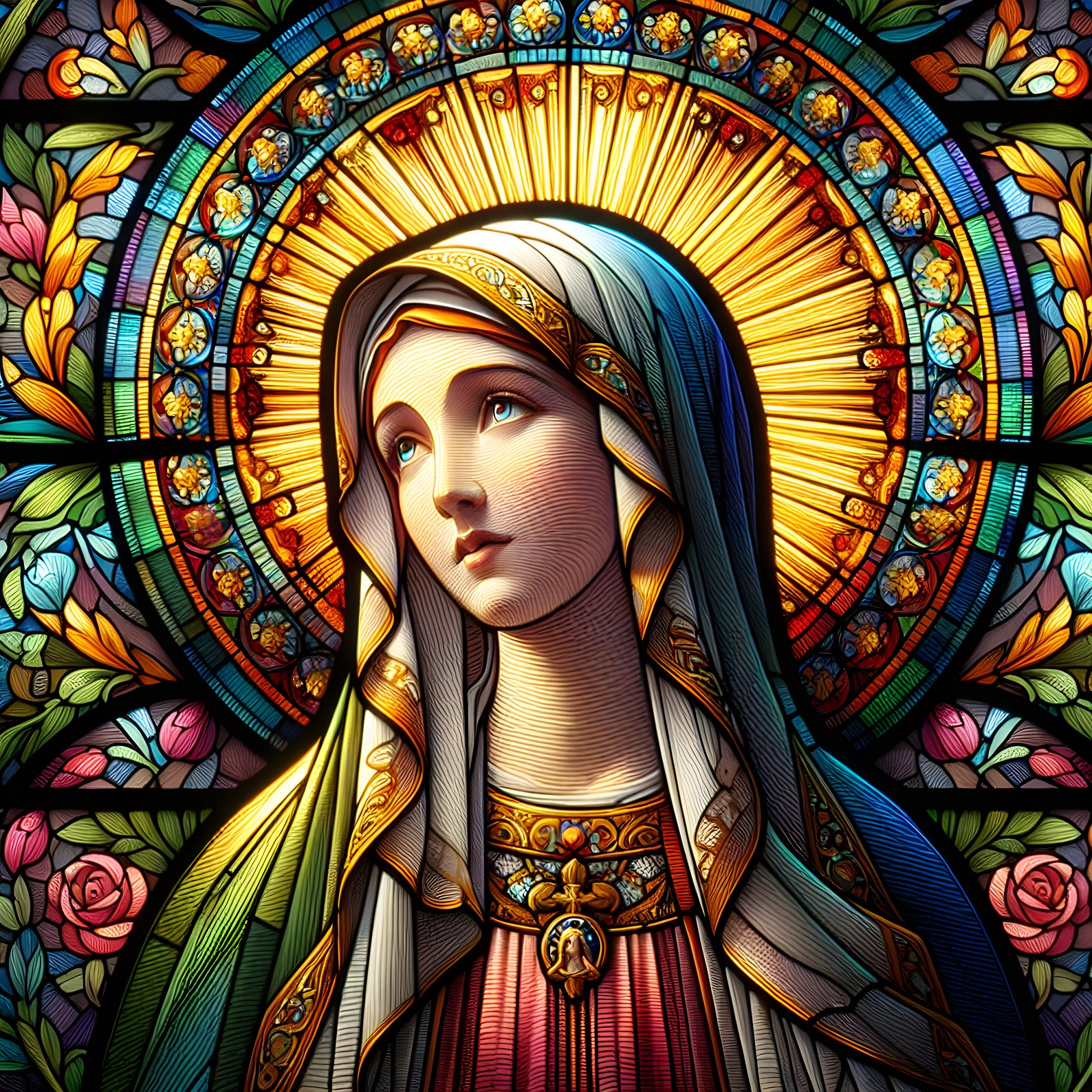 Madonna, Virgin Mary, Stained Glass, Digital Art, Digital Download ...