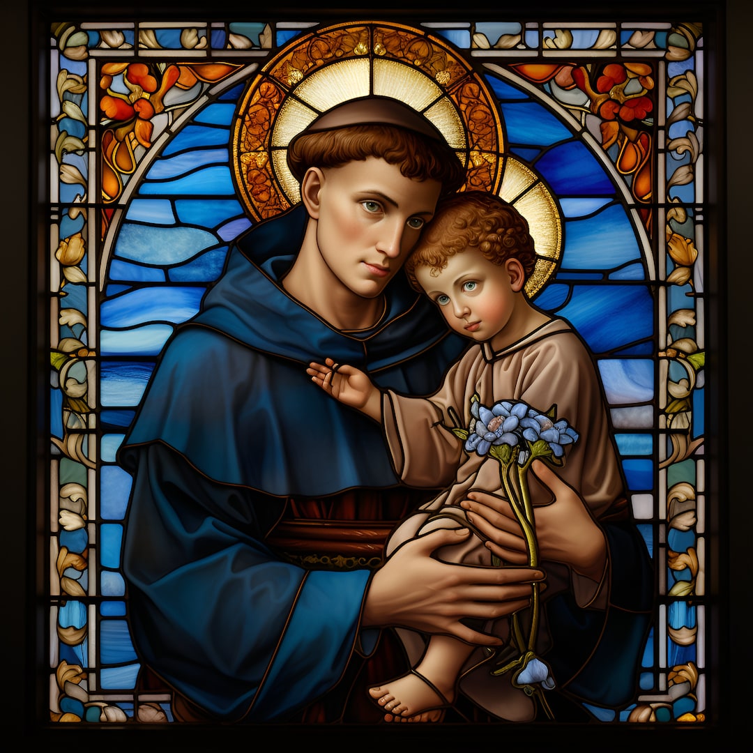 Saint Anthony of Padua in Stained Glass, Digital Art, Digital Print ...