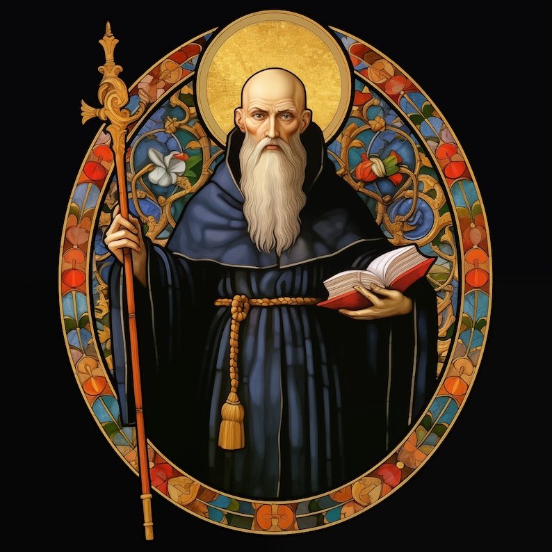 Saint Benedict in Stained Glass, Digital Art, Digital Print, Abstract ...