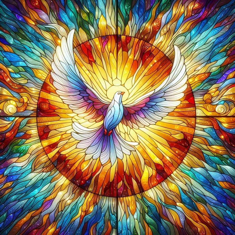 Holy Spirit Version 2 in Stained Glass, Digital Art, Digital Print, Abstract Vivid God Catholic ...
