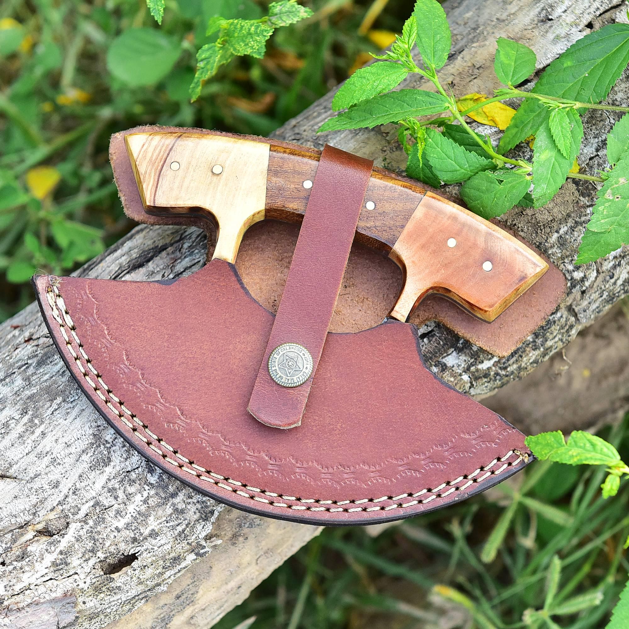 Hand Forged Damascus Steel Ulu Knife: Rosewood & Bone Handle - Etsy