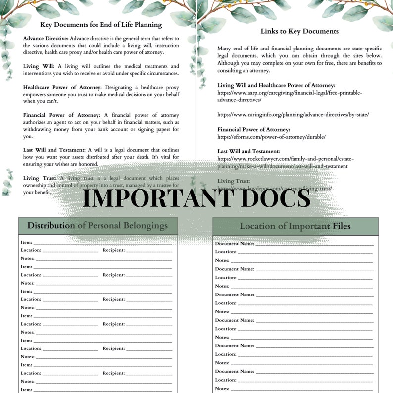 End of Life Planner Legacy Binder Final Arrangement Last Wishes Estate ...