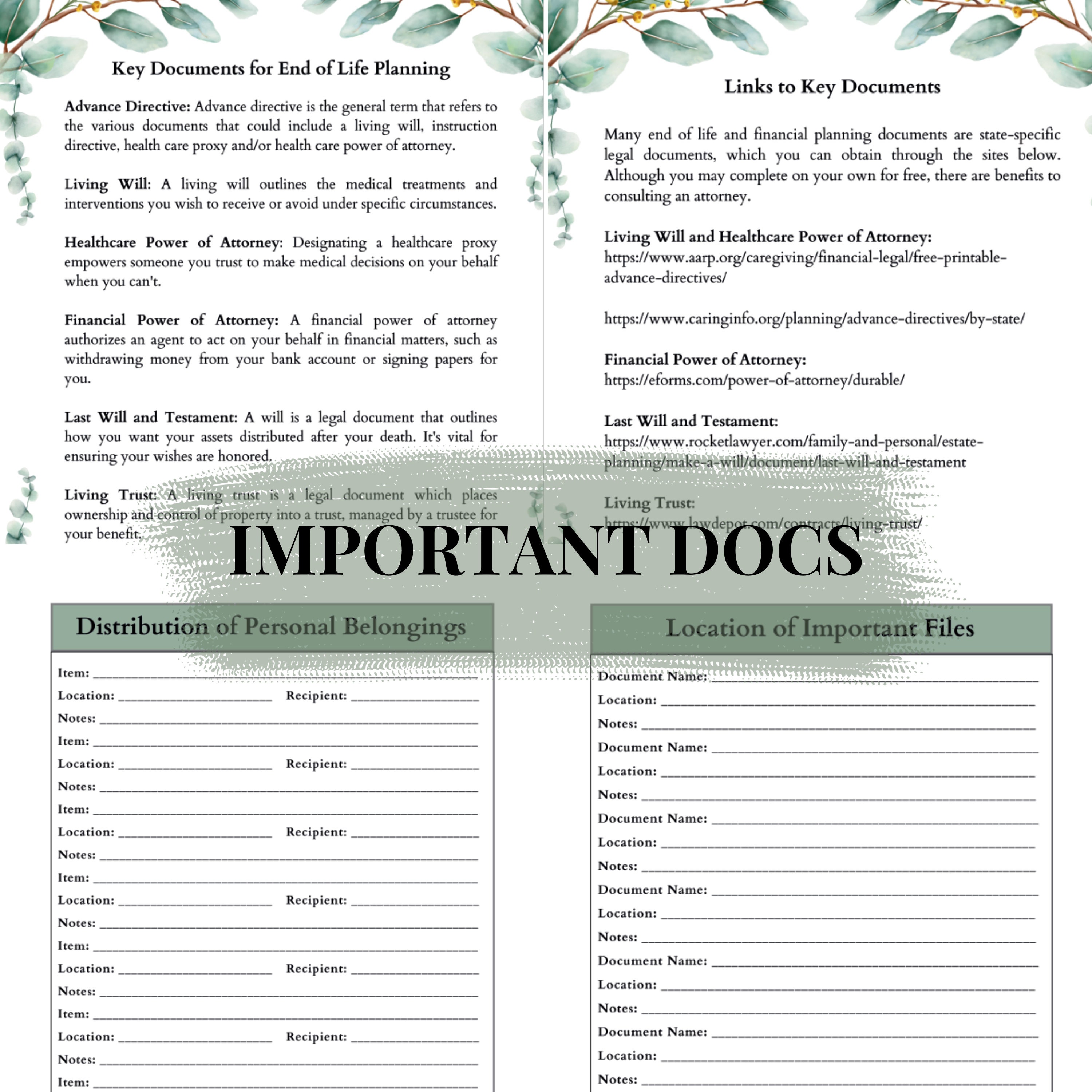 End of Life Planner Legacy Binder Final Arrangement Last Wishes Estate ...