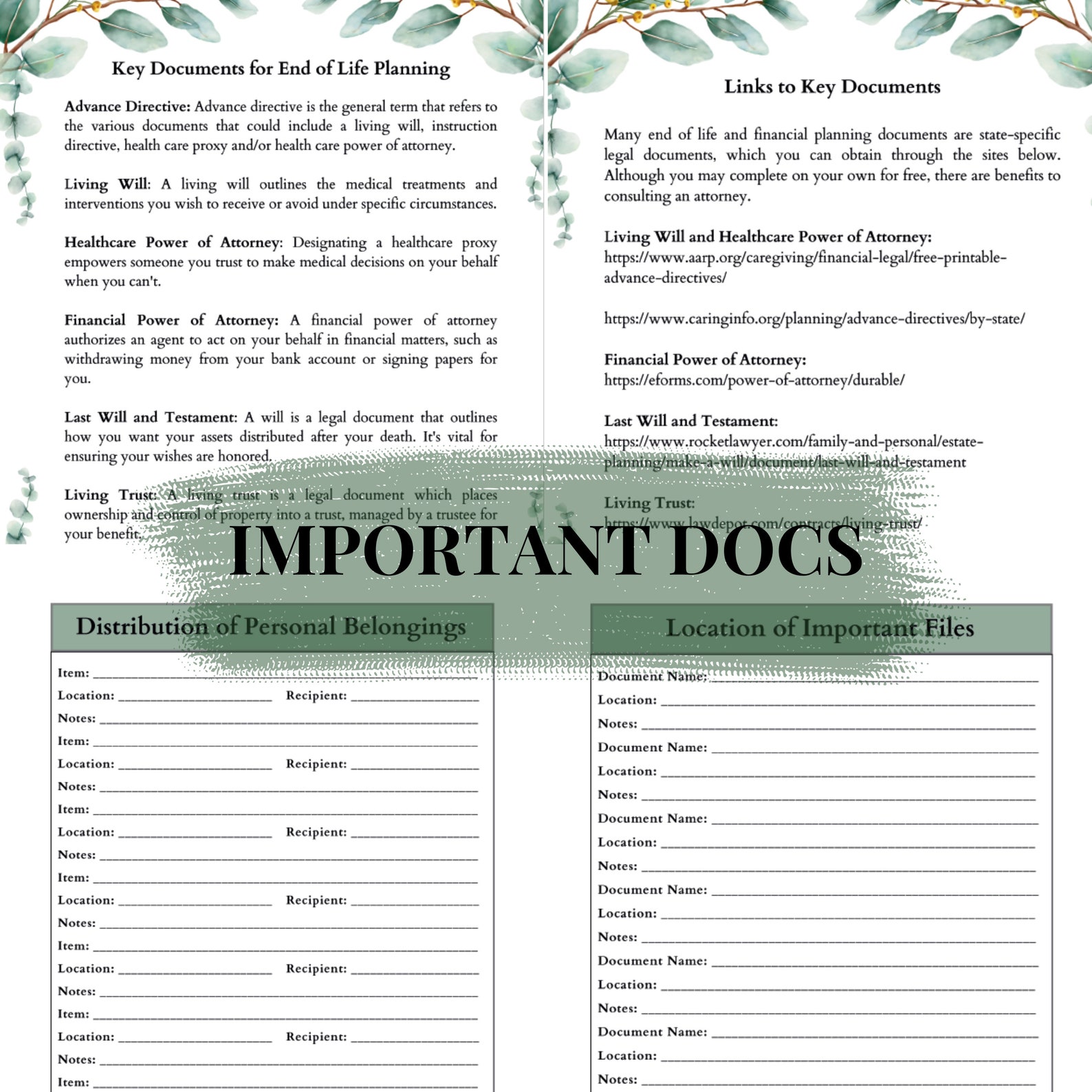 End of Life Planner Legacy Binder Final Arrangement Last Wishes Estate ...