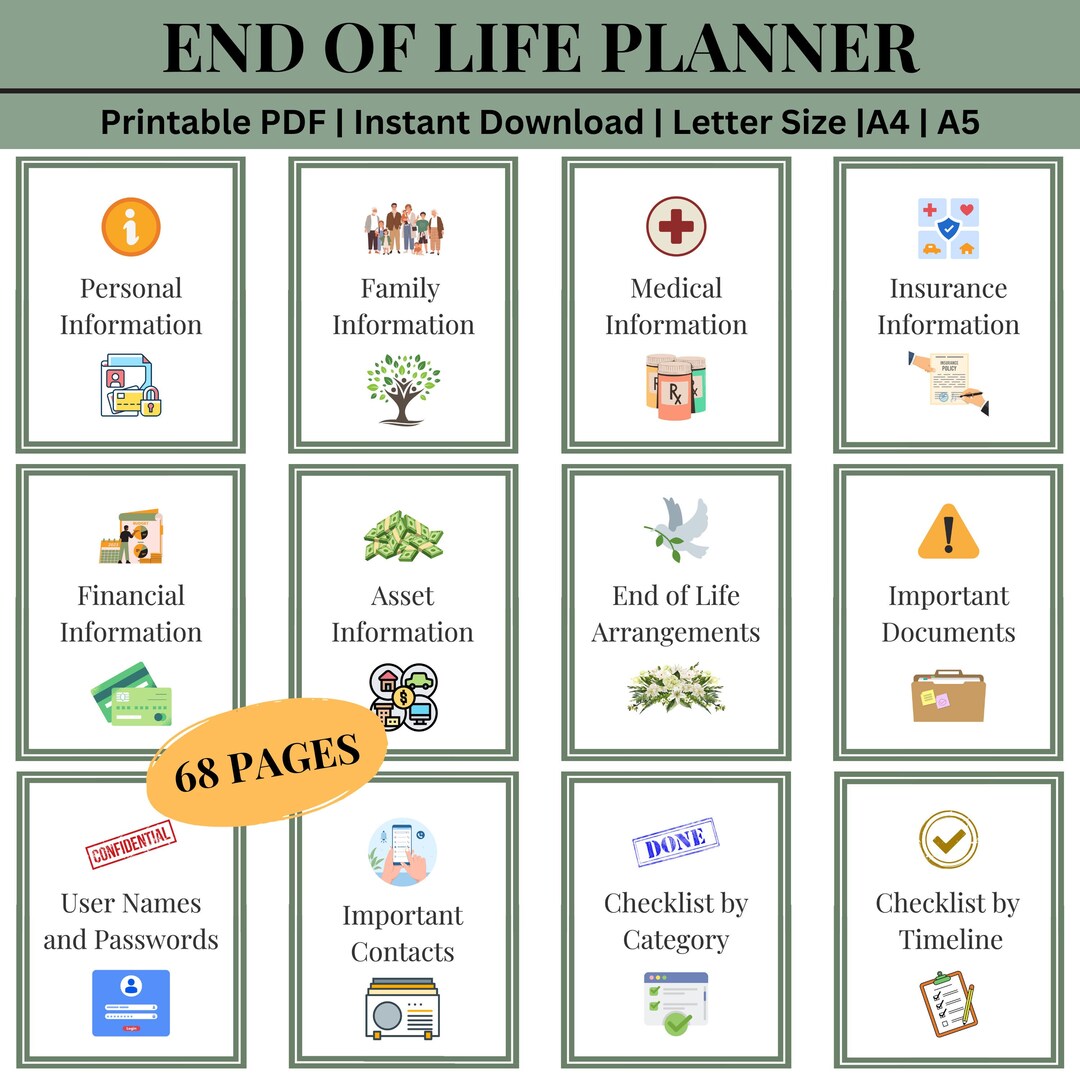 End of Life Planner Legacy Binder Final Arrangement Last Wishes Estate ...