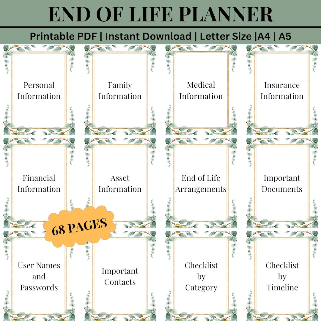 End of Life Planner Legacy Binder Final Arrangement Last Wishes Estate ...