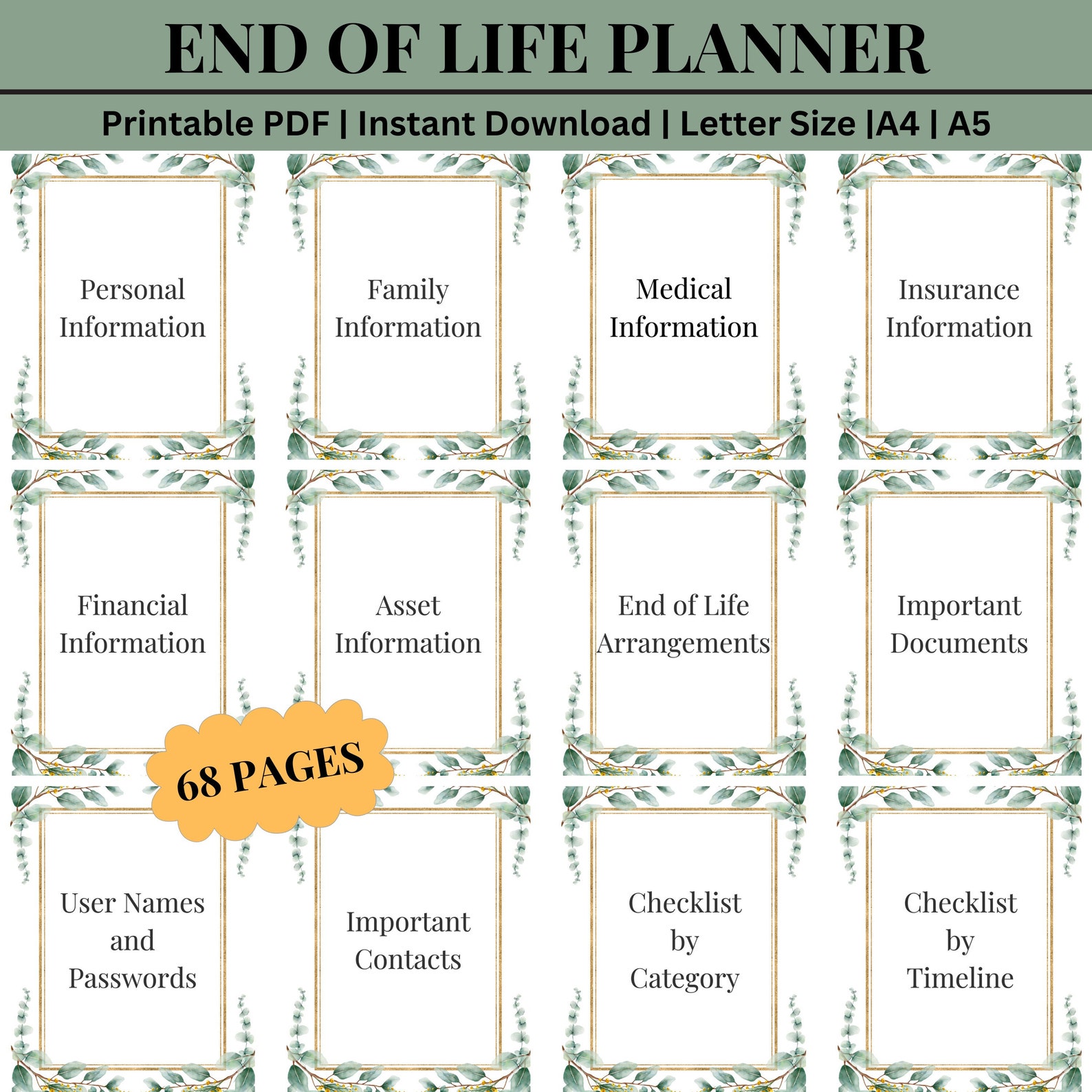 End of Life Planner Legacy Binder Final Arrangement Last Wishes Estate ...