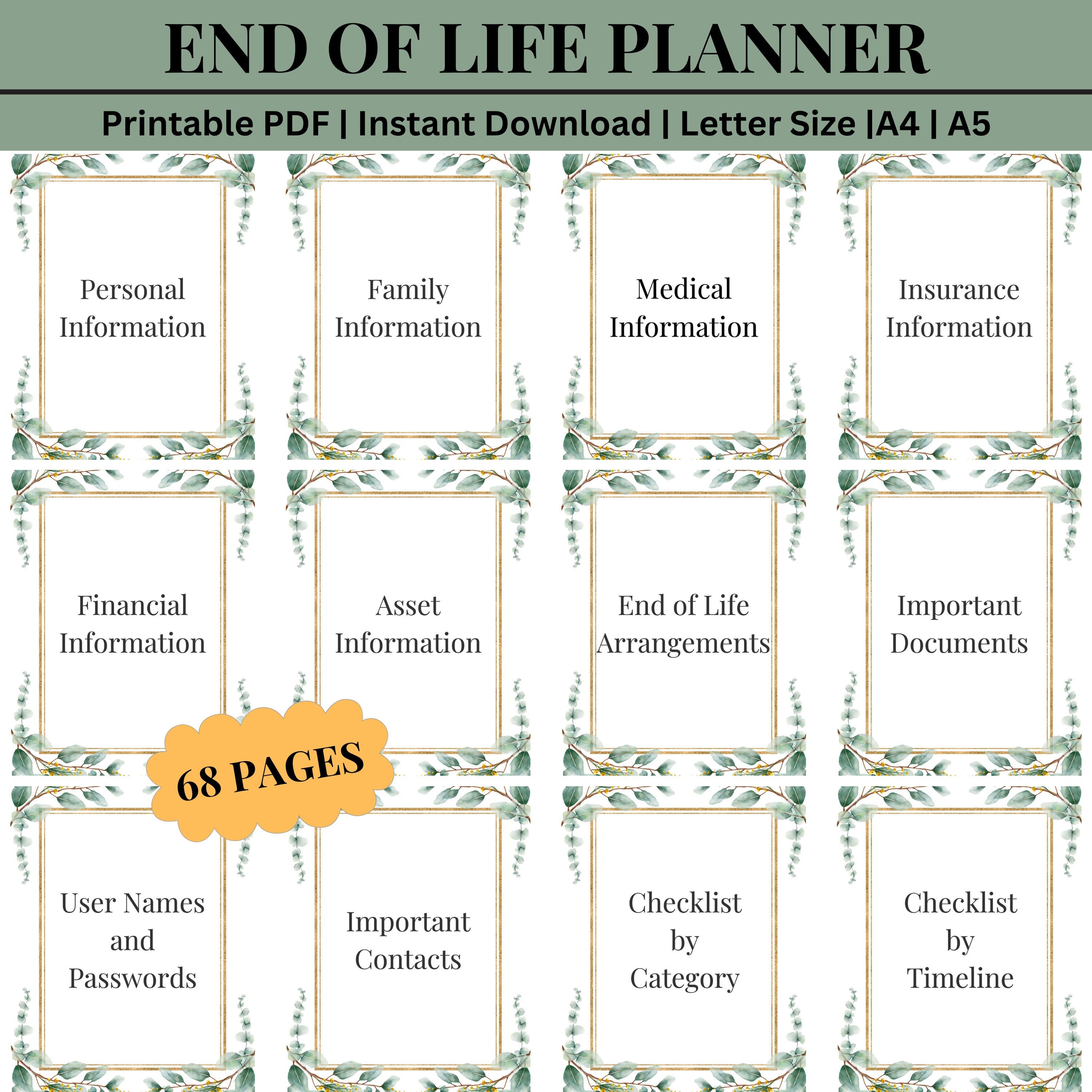 End of Life Planner Legacy Binder Final Arrangement Last Wishes Estate ...