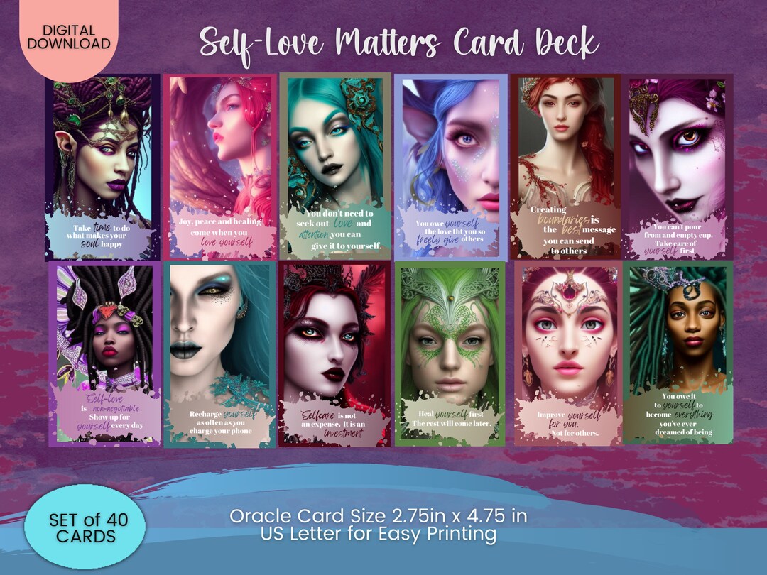 Set of 40 Cards Self Care Oracle Card PDF File Printable - Etsy