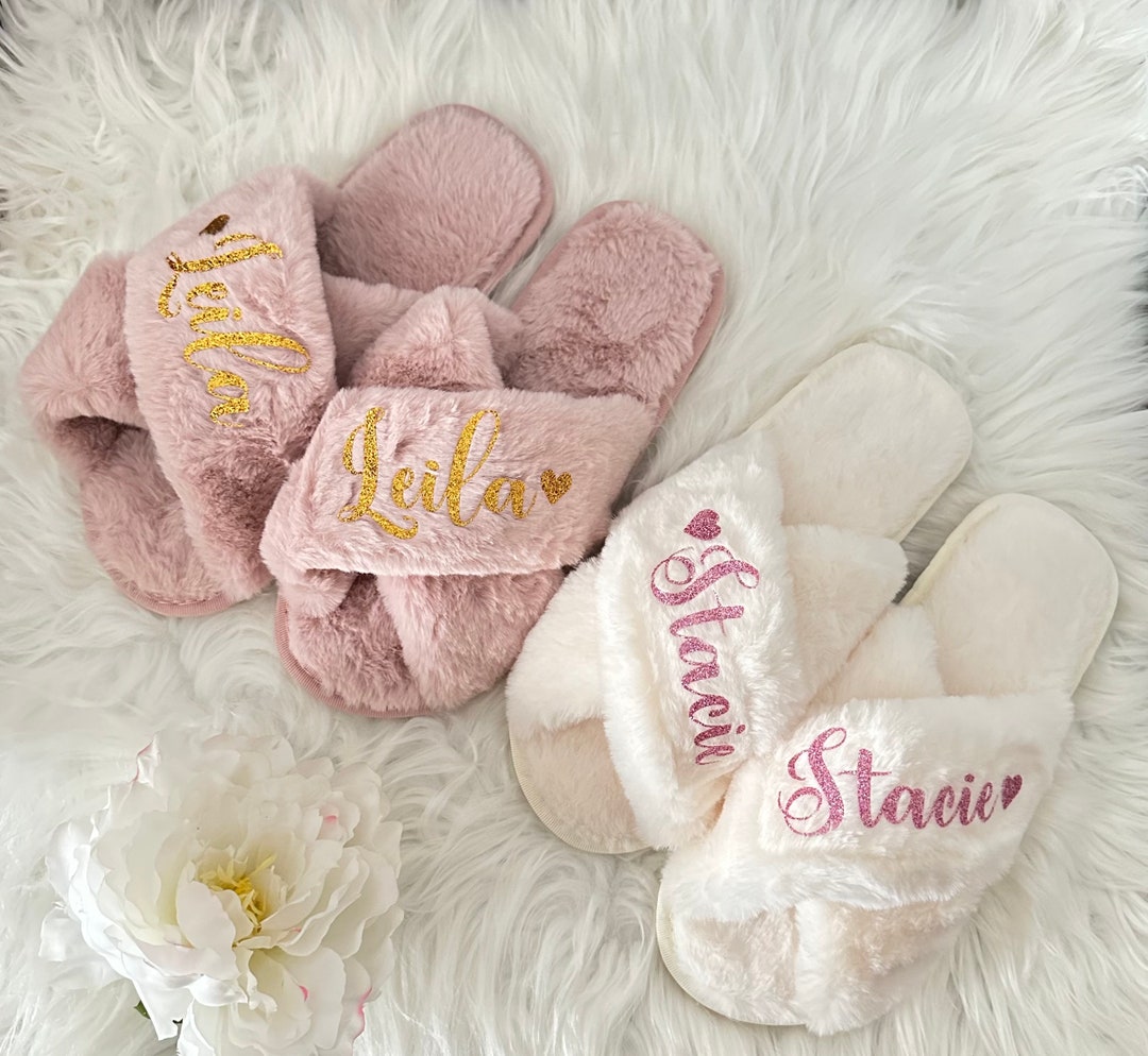 Custom Fluffy Slippers Fluffy Cross Slippers Custom Bride Slippers ...