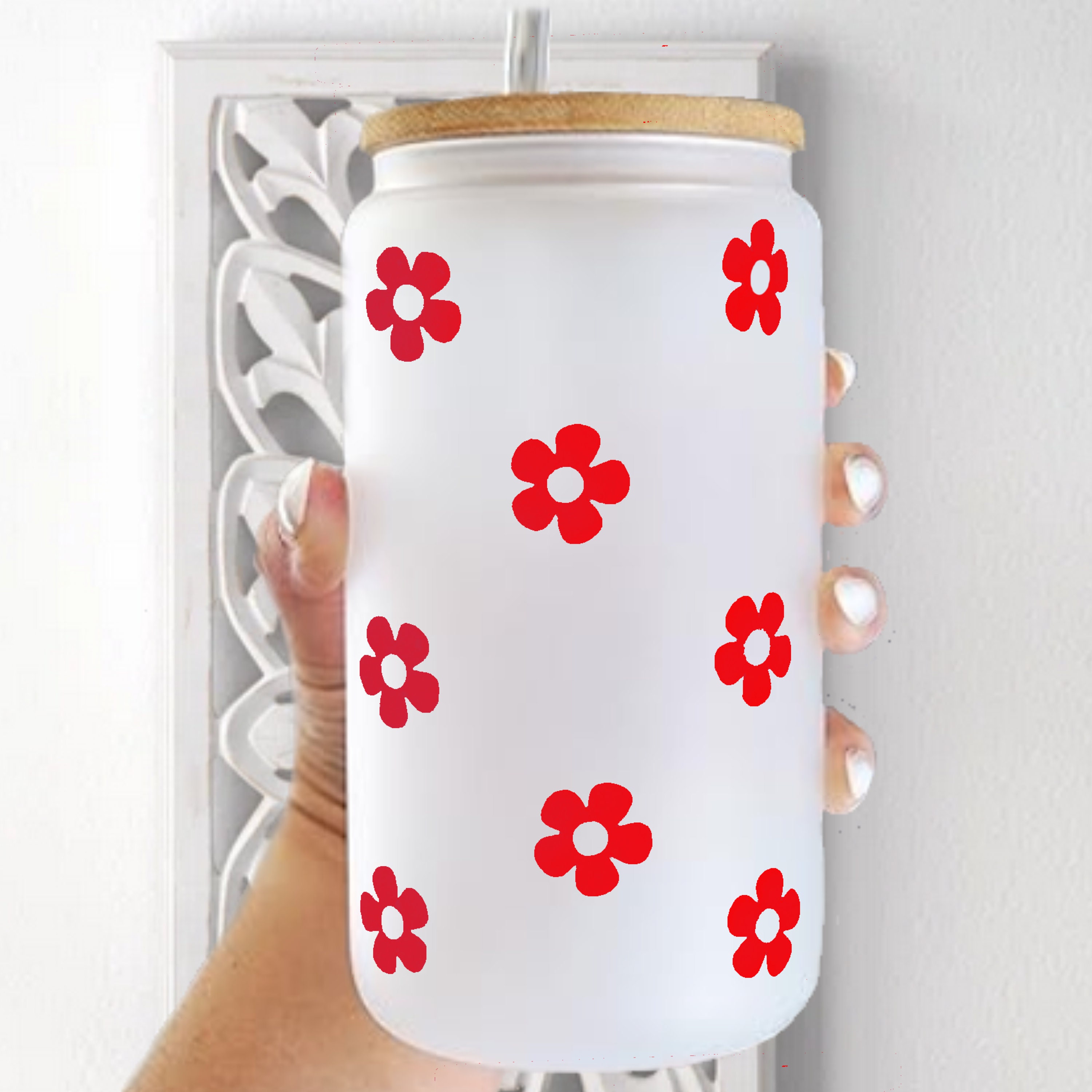 Daisy Aesthetic Cups Iced Coffee Cup Cute Glass Cups With Lids and ...