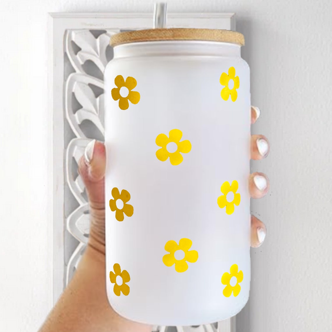 Daisy Aesthetic Cups Iced Coffee Cup Cute Glass Cups With Lids and ...