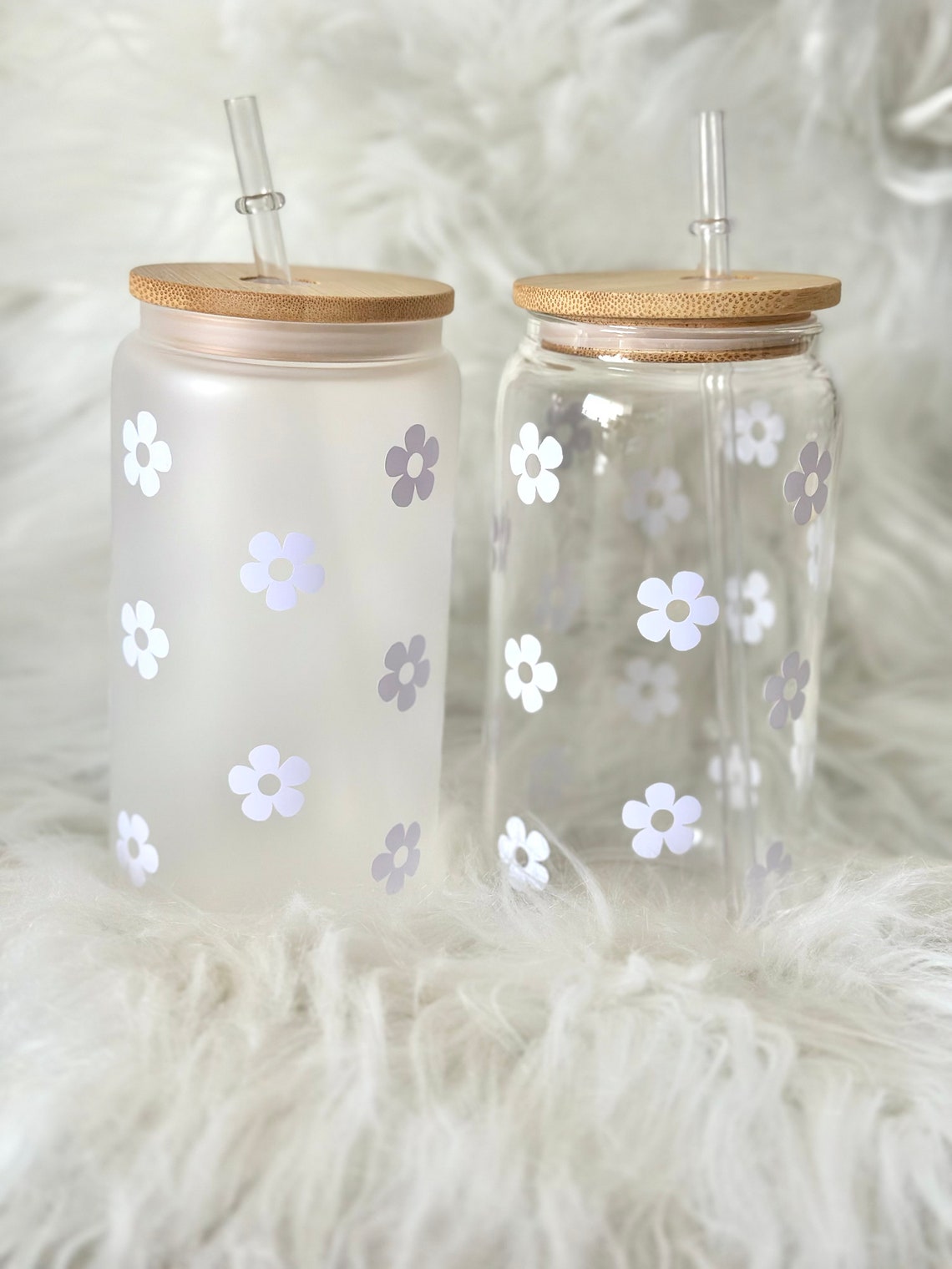 Daisy Aesthetic Cups Iced Coffee Cup Cute Glass Cups With Lids and ...