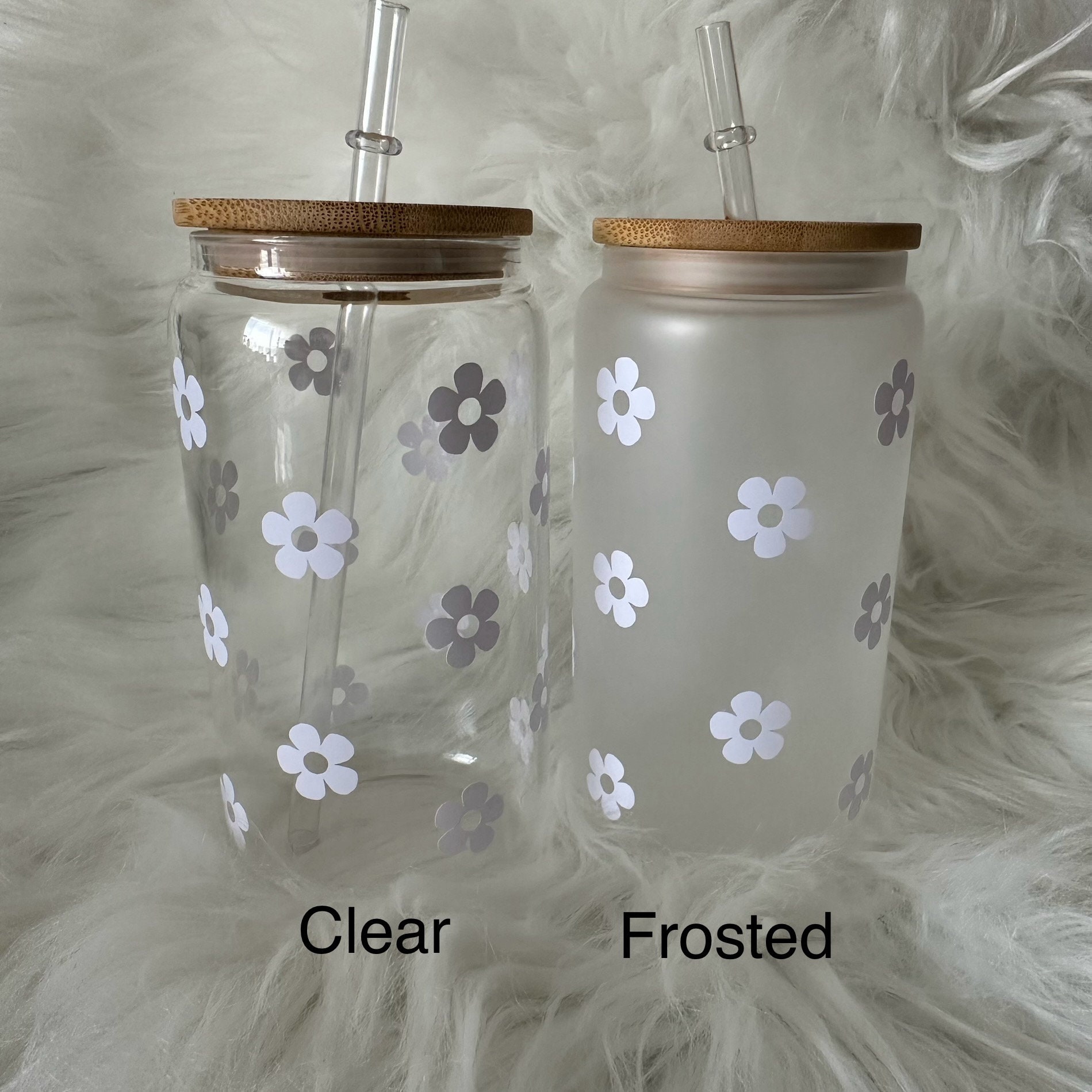 Daisy Aesthetic Cups Iced Coffee Cup Cute Glass Cups With Lids and ...
