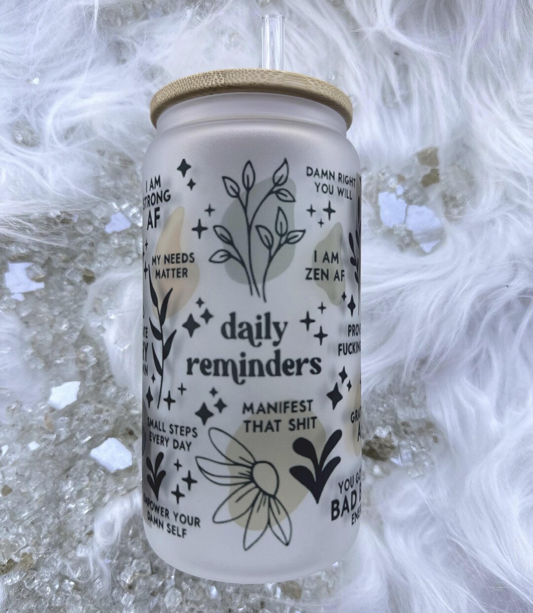 Custom Daily Reminders Iced Coffee Glass Cup Mental Health Gift for Her ...