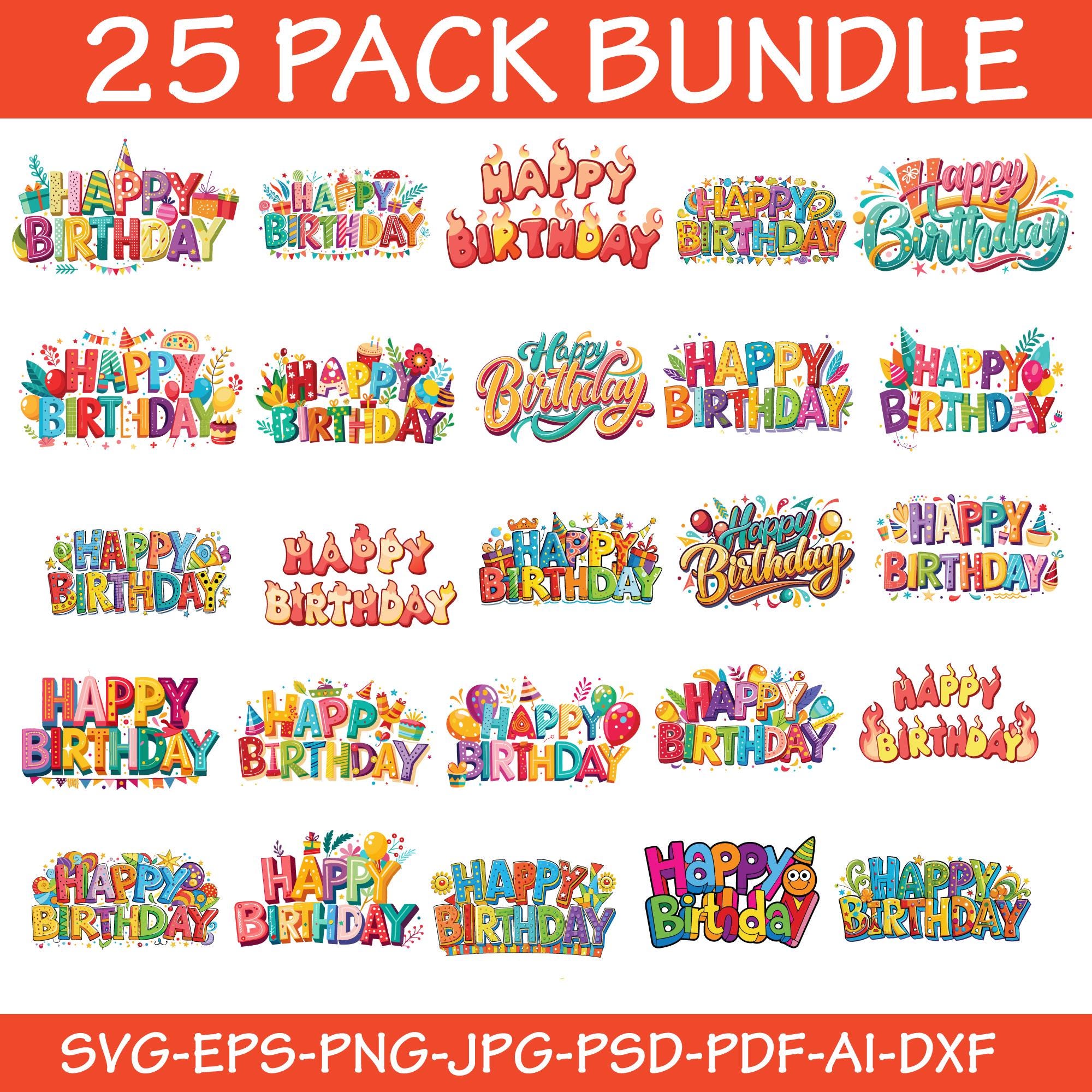 Happy Birthday SVG Bundle: Colorful Party Designs (digital Download) - Etsy
