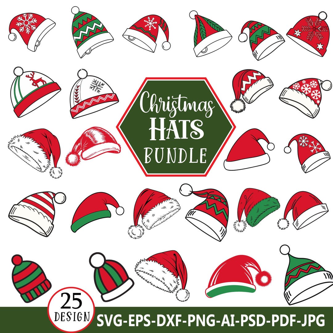 Santa Hat Svg Bundle, Christmas SVG, Santa Hat Silhouette, Christmas ...