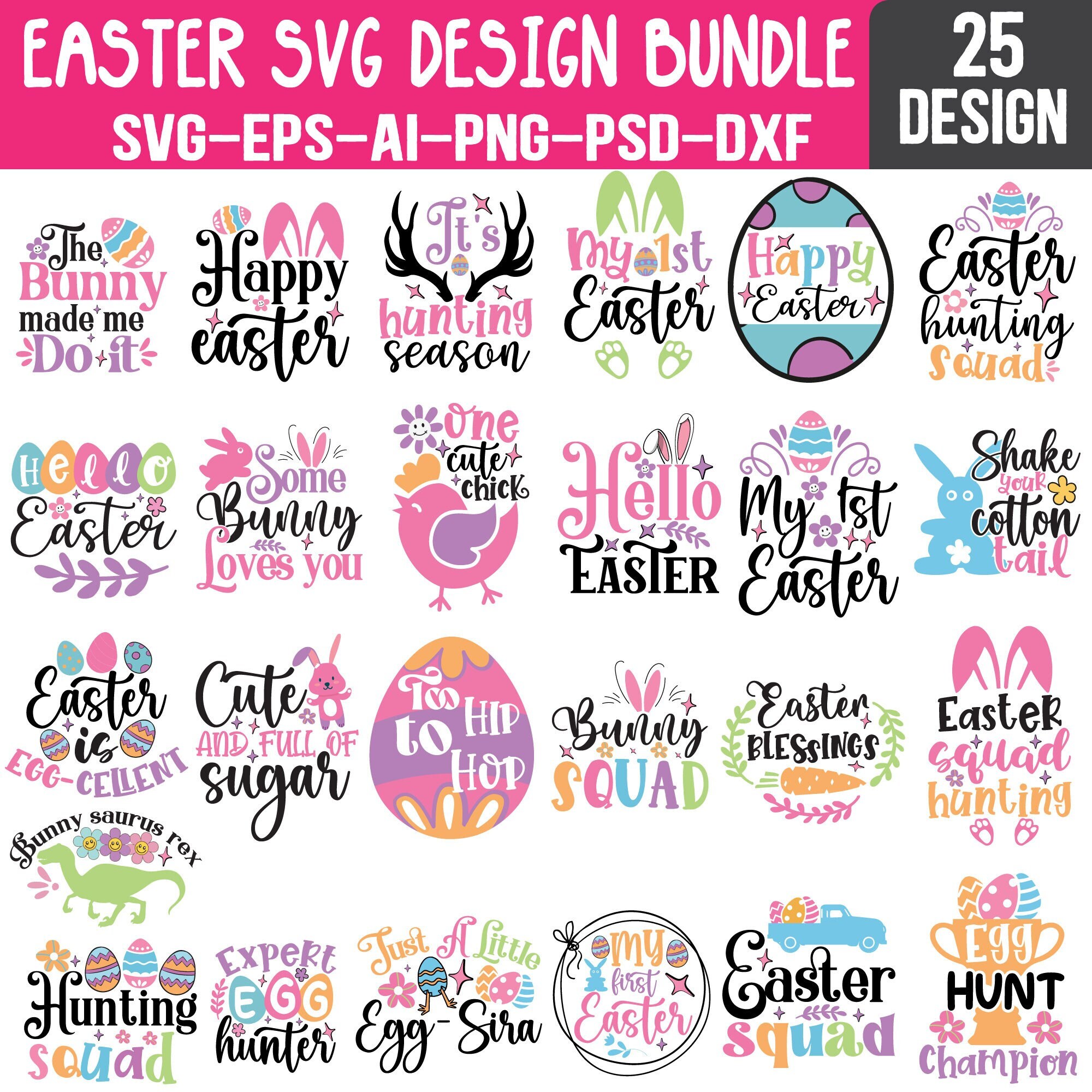 Happy Easter SVG, Easter SVG Bundle, Easter Bunny SVG, Easter Hunting ...