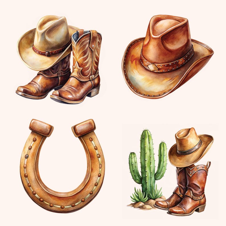 Watercolor Western Clipart: Cowboy Ranch PNG Images (instant Digital ...
