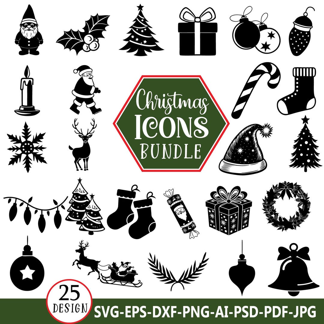 25 Christmas Icons SVG Bundle, CHRISTMAS Clipart, Christmas Ornaments ...
