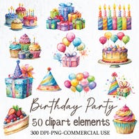 Watercolor Rainbow Birthday Party Hat Clipart Birthday Party ...