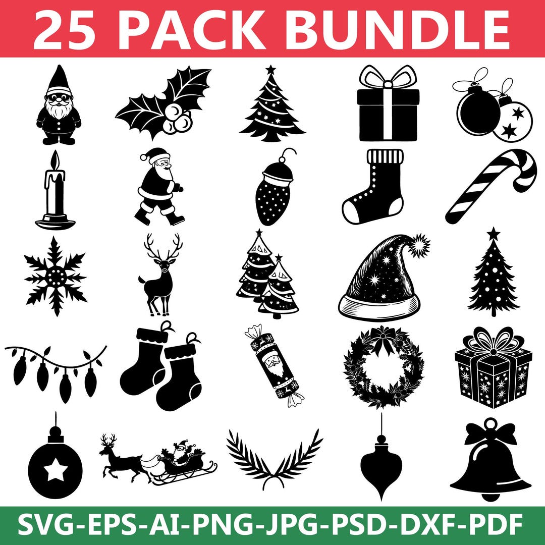 25 Christmas Icons SVG Bundle, CHRISTMAS Clipart, Christmas Ornaments ...