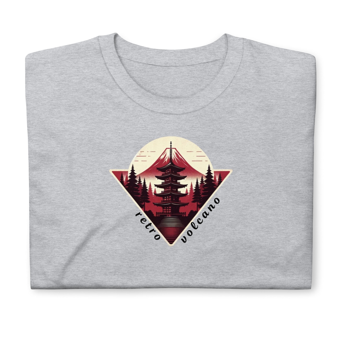 Retro Volcano Shirt, Traditional Temple Shirt, Short-sleeve Unisex T ...