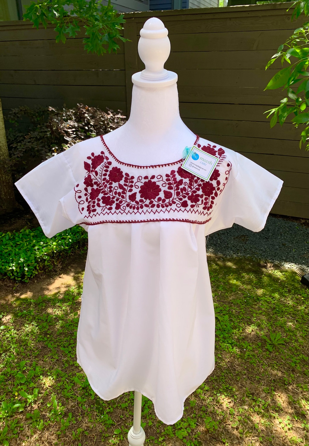 Aggie Mexican Embroidered Top, Short Sleeved Maroon and White Blouse - Etsy