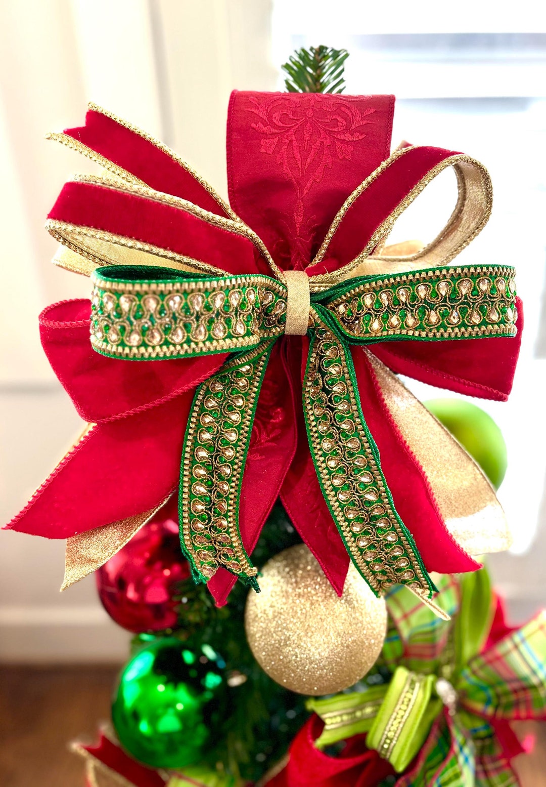 Red, Green & Gold Bows for Christmas Trees, Wreaths and Garlands - Etsy