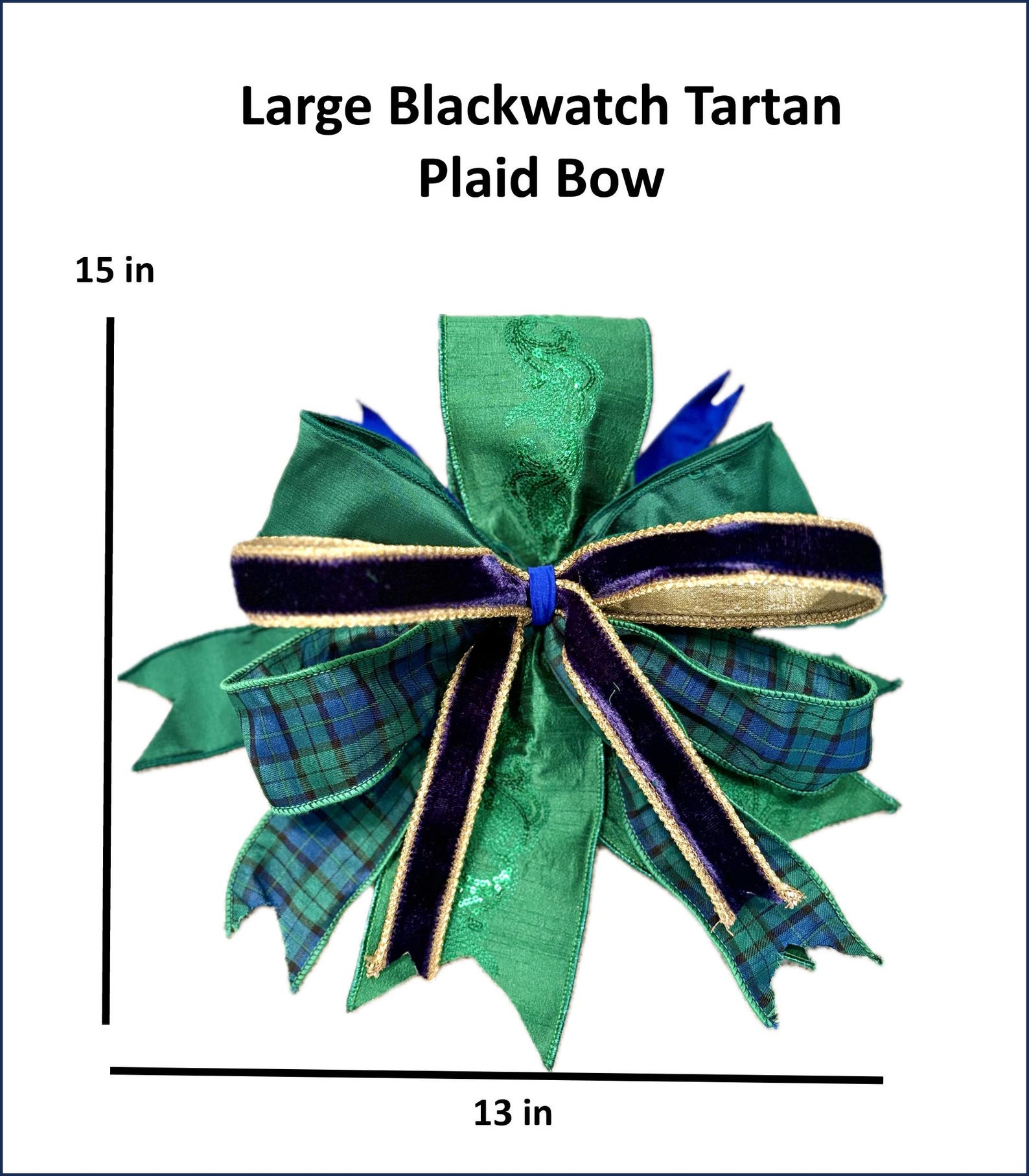 Tartan Plaid Bows, Blue and Green Blackwatch Plaid Holiday Bows for ...