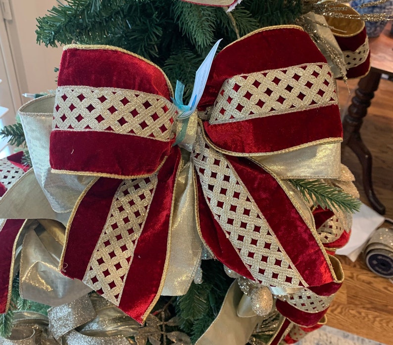 Burgundy Red and Gold Velvet Bows for Holiday Trees, Wreaths and ...