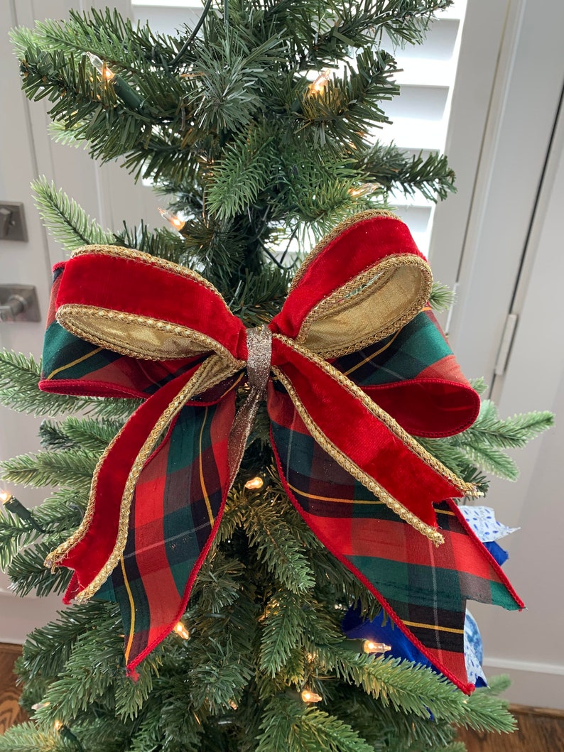 Red and Green Plaid Christmas Bows With Velvet Ribbon - Etsy