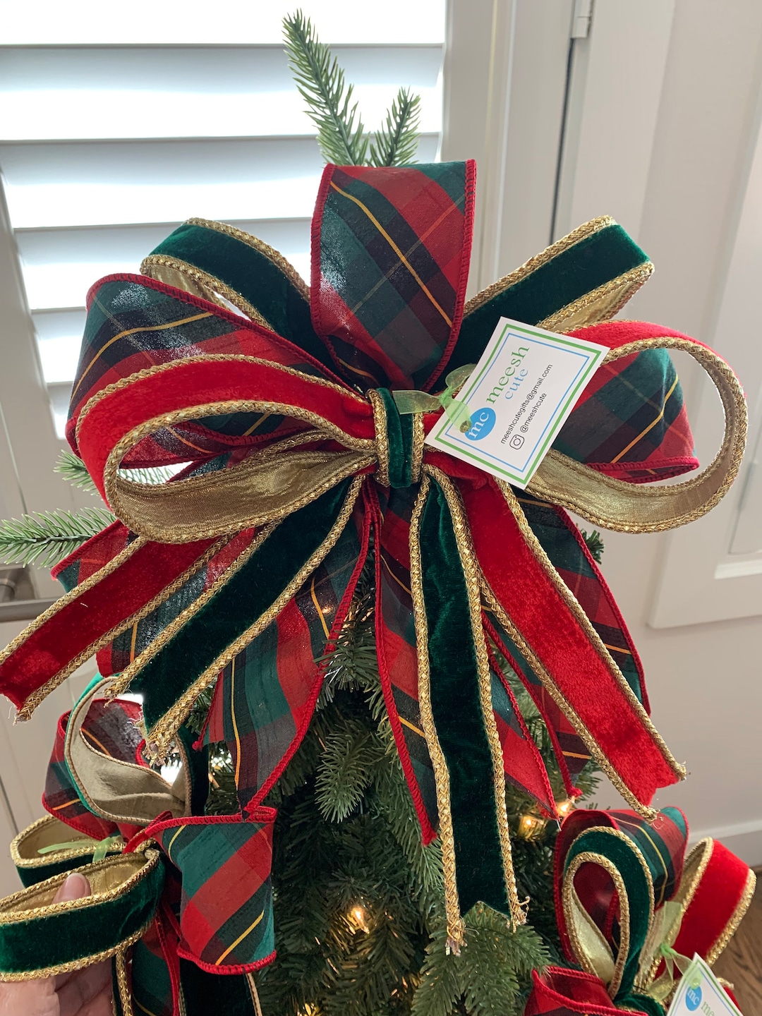 Red and Green Plaid Christmas Bows With Velvet Ribbon - Etsy