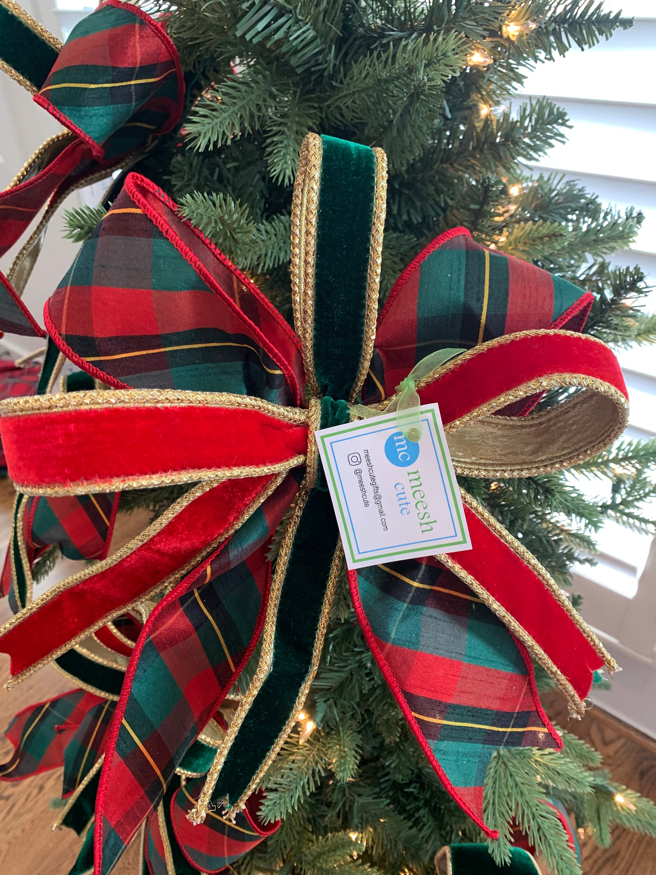 Red and Green Plaid Christmas Bows With Velvet Ribbon - Etsy