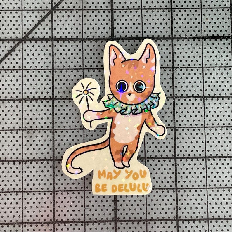 Kawaii Holographic Cat Delulu Sticker - Etsy