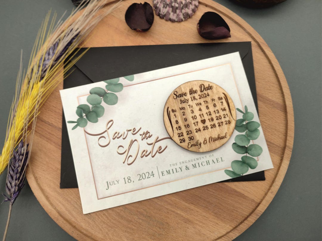 Rustic Wood Save the Date Calendar Magnet | Personalized Wedding Date ...