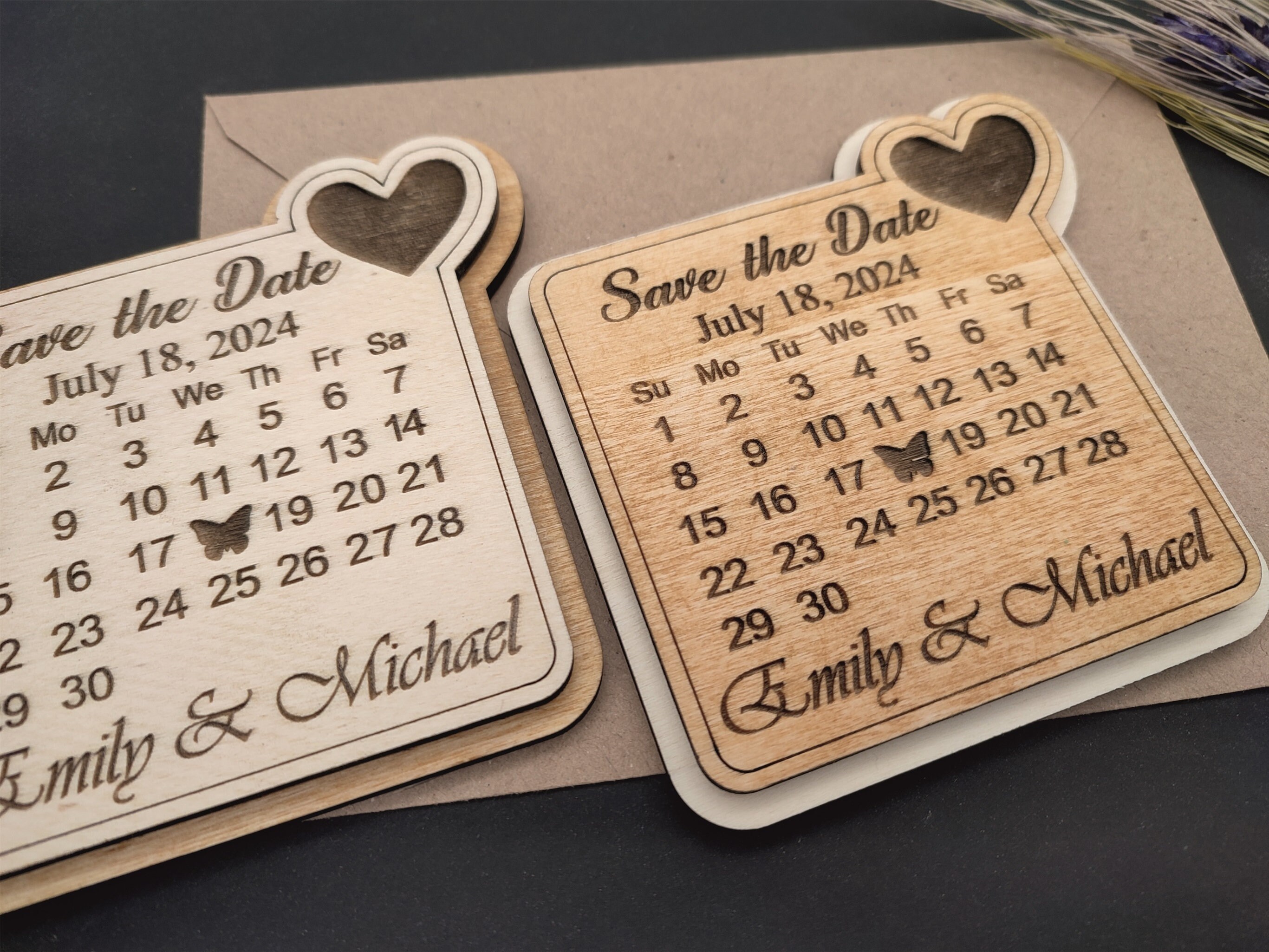 Personalized Calendar Magnet, Wood Natural Save the Date, Unique Save ...