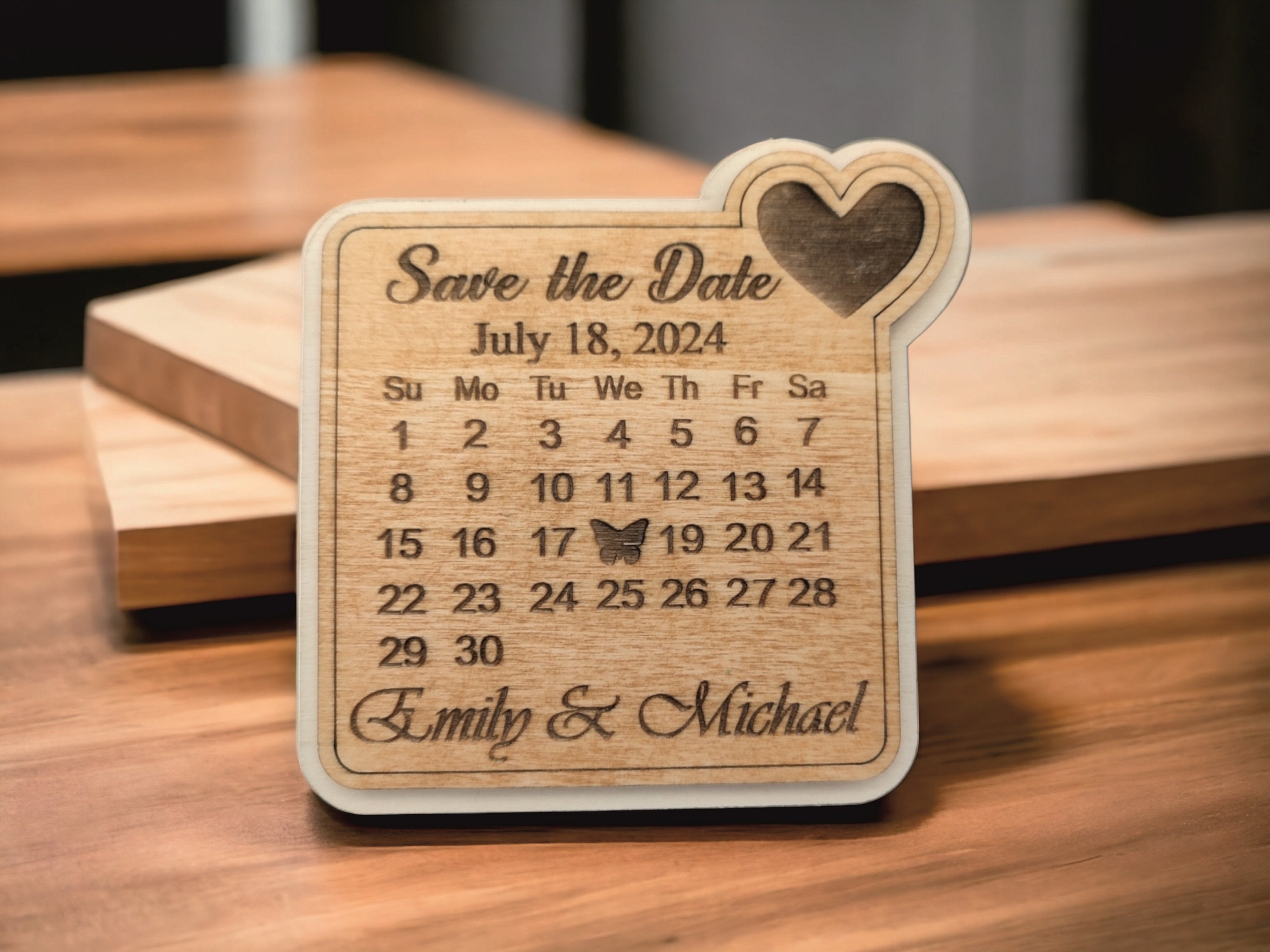 Personalized Calendar Magnet, Wood Natural Save the Date, Unique Save ...