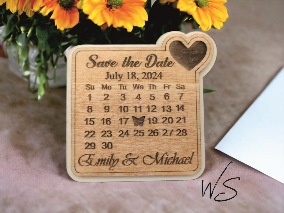 Wood Square Heart Figured Calendar Save the Date, Calendar Magnet ...