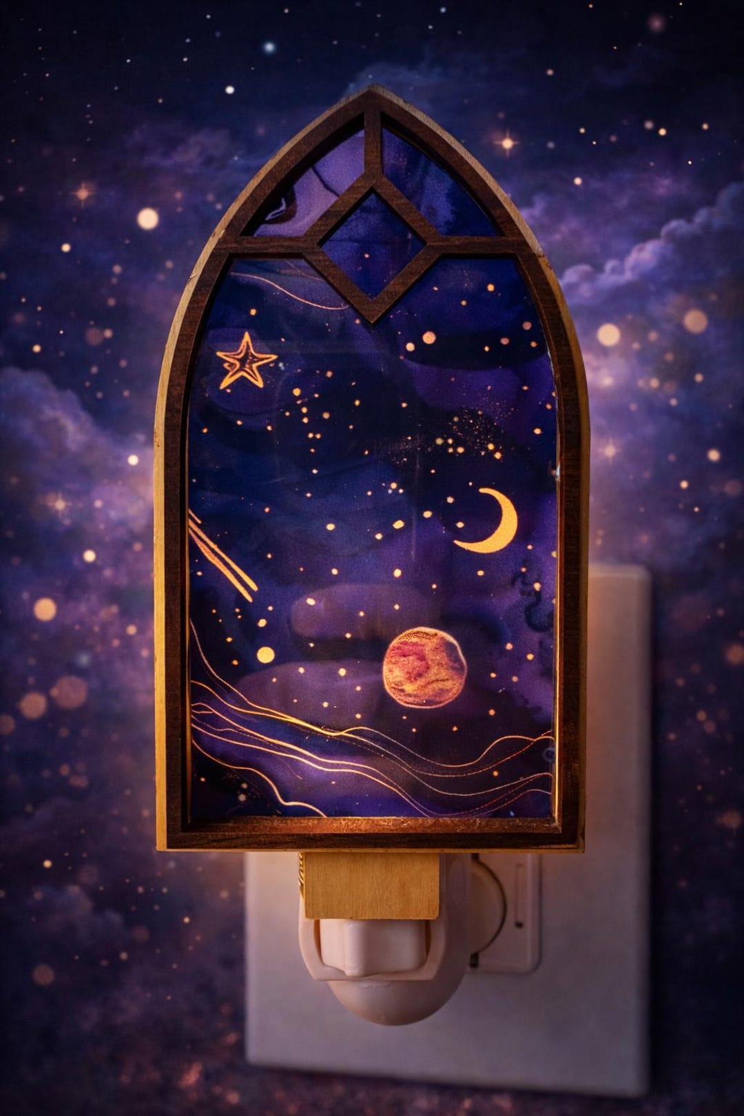 Celestial Cathedral Nightlight, Starry Sky Nursery Decor, Wooden LED ...