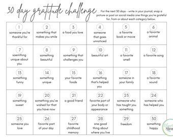 30 Day Gratitude Challenge Printable Gratefulness Challenge Tracker ...