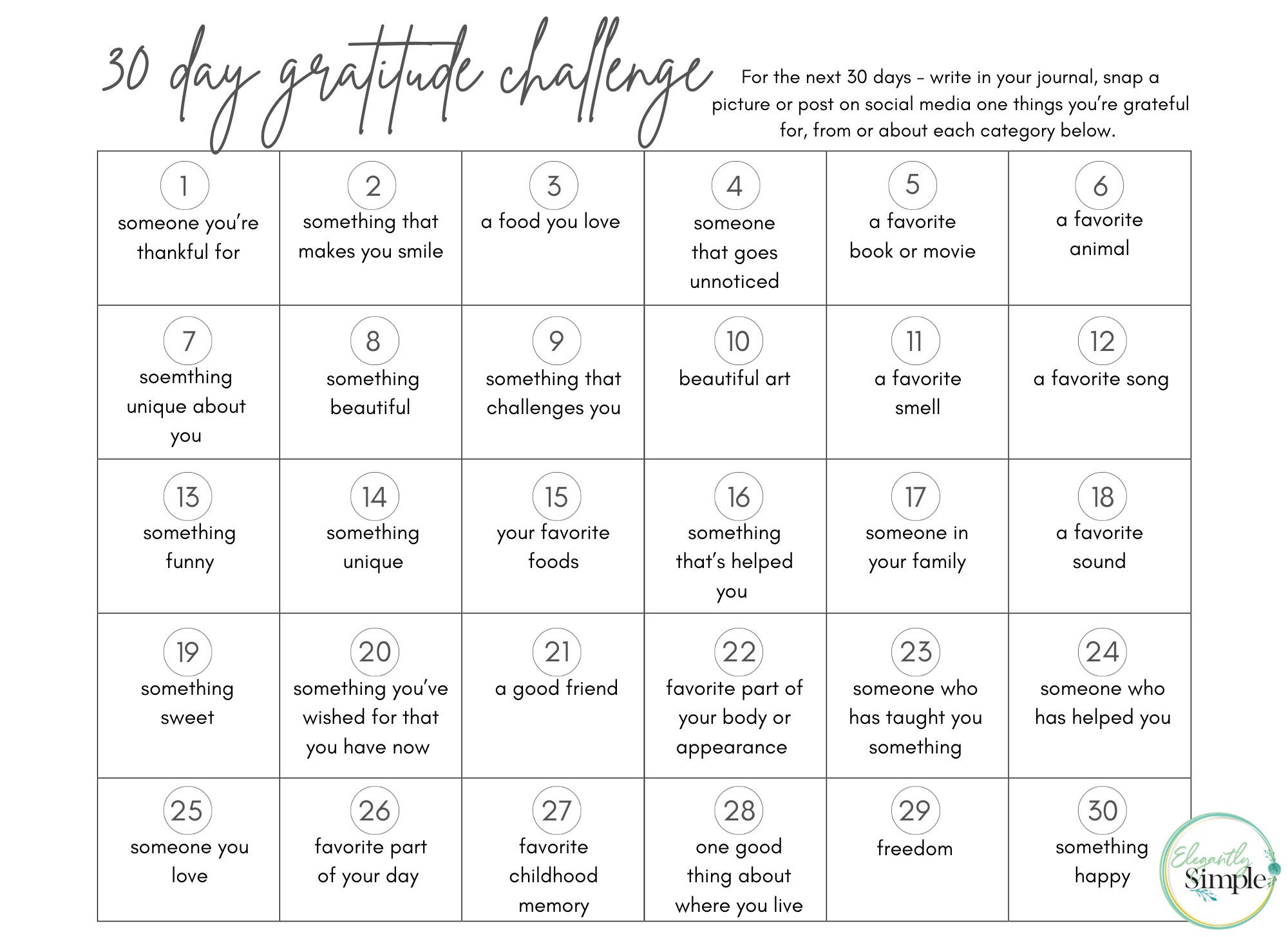 30 Day Gratitude Challenge - Etsy