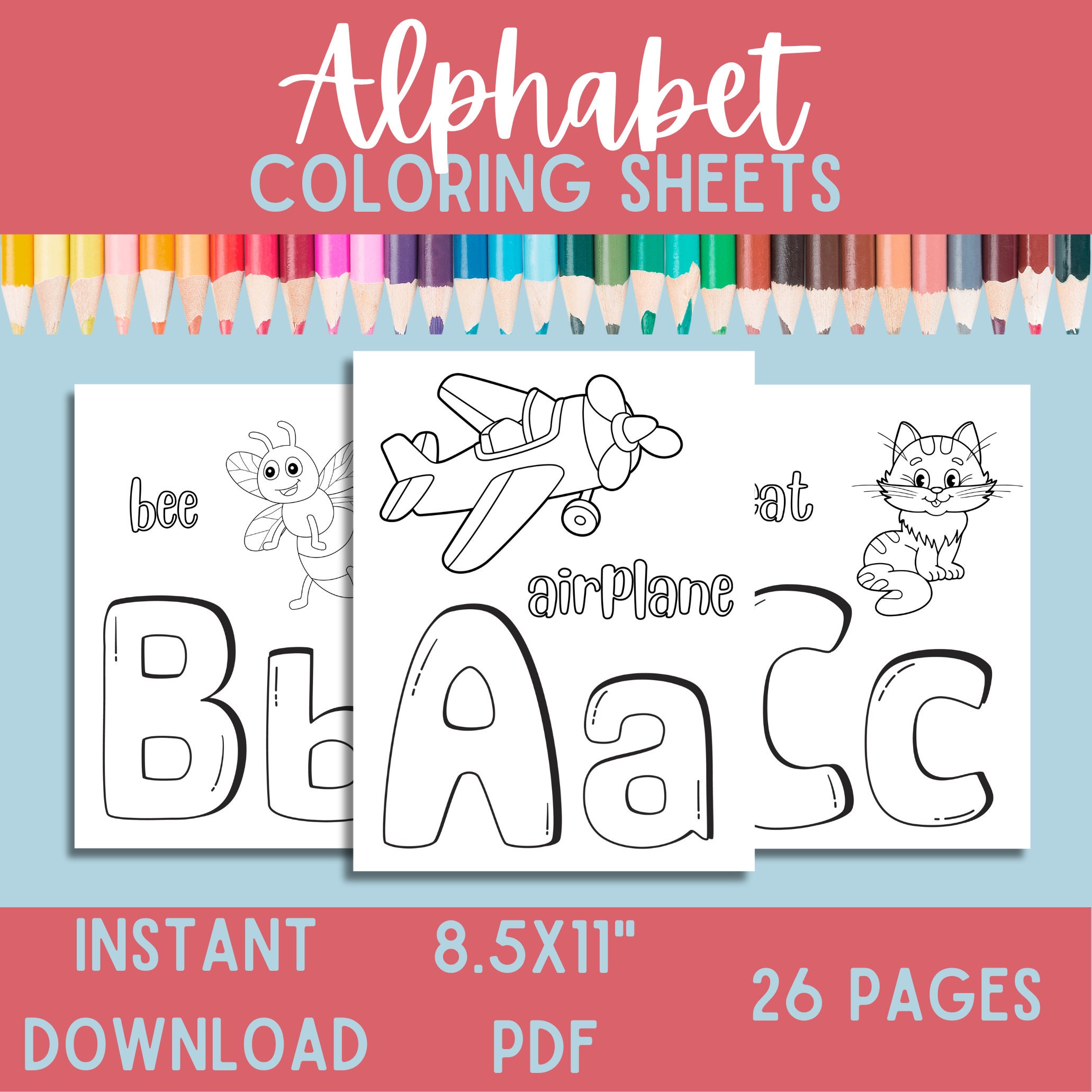 Alphabet Coloring Sheet ABC Coloring Page Preschool, Kindergarten ...