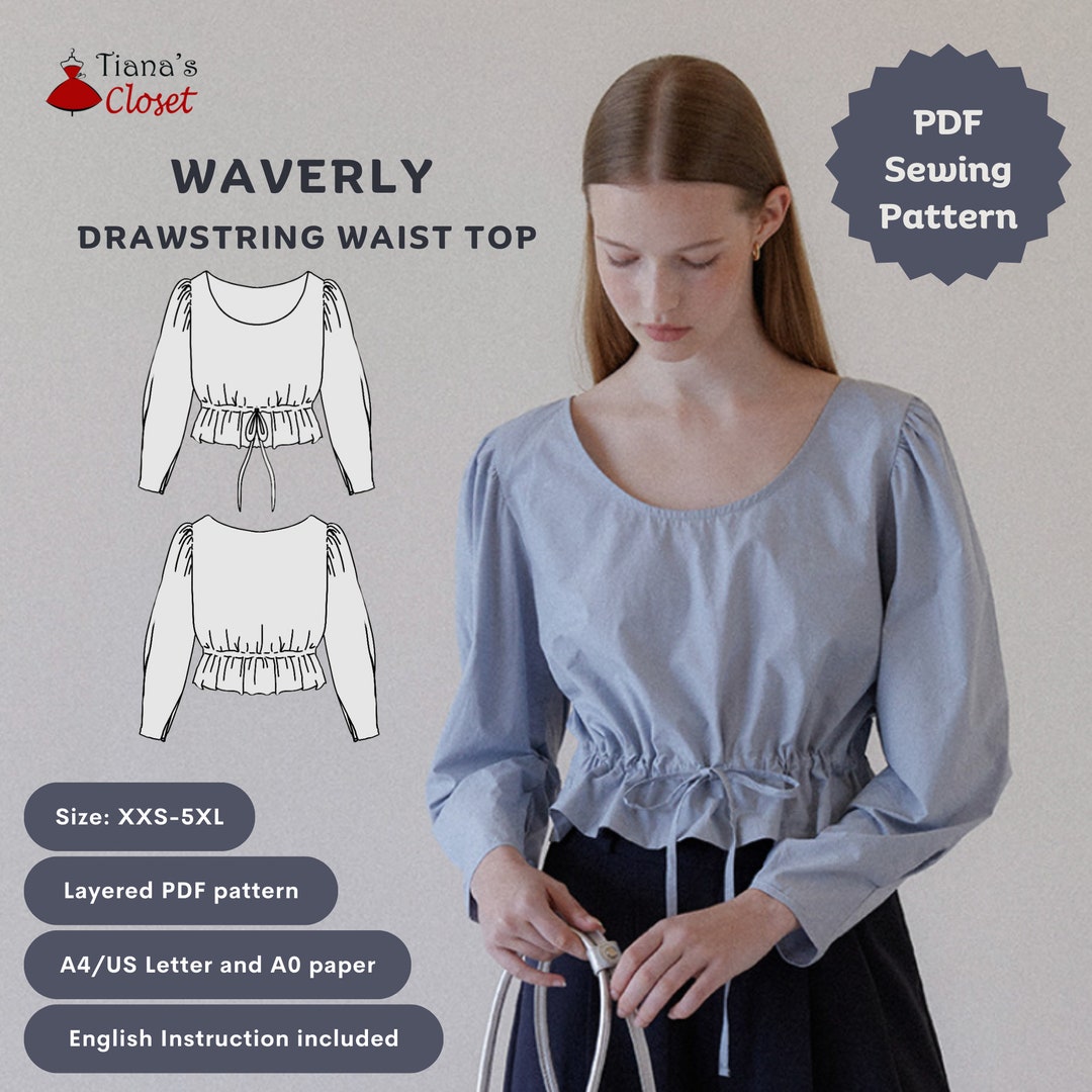 Waverly Puffed Sleeve Drawstring Top | Digital Sewing Pattern for Women ...