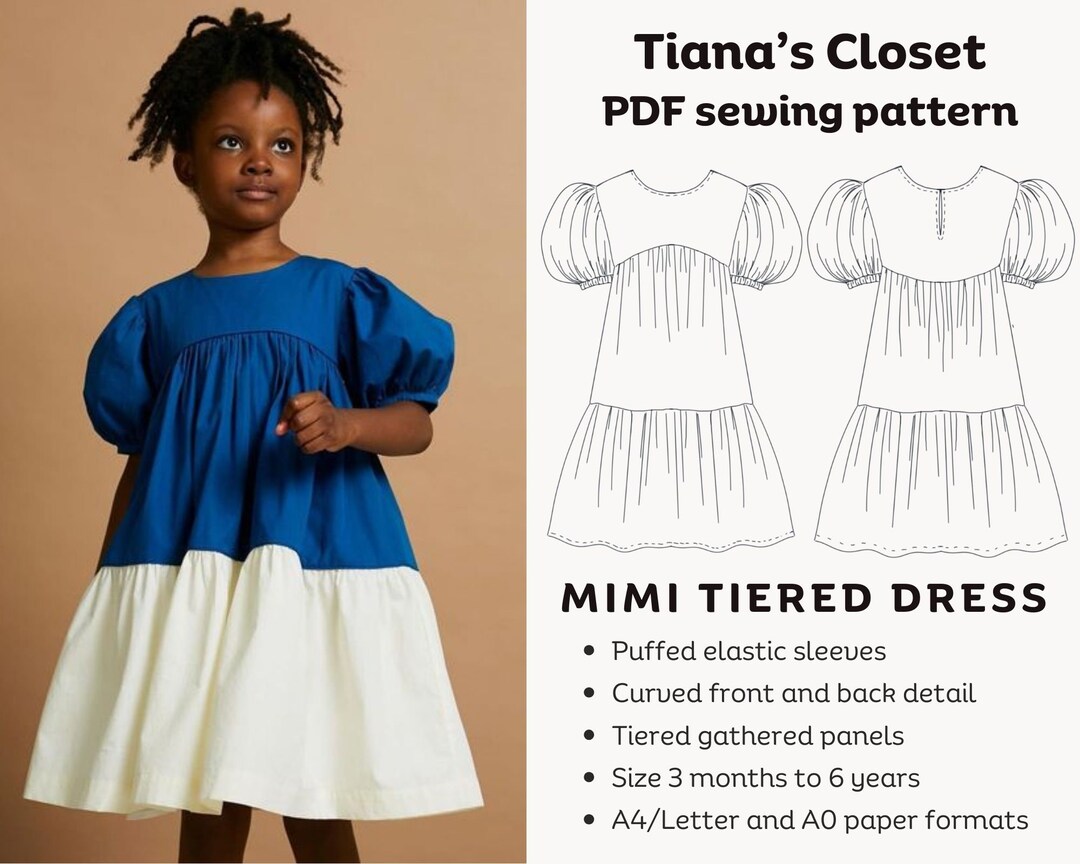 Mimi Tiered Dress PDF Sewing Pattern: Girls Puffed Sleeve Design - Etsy