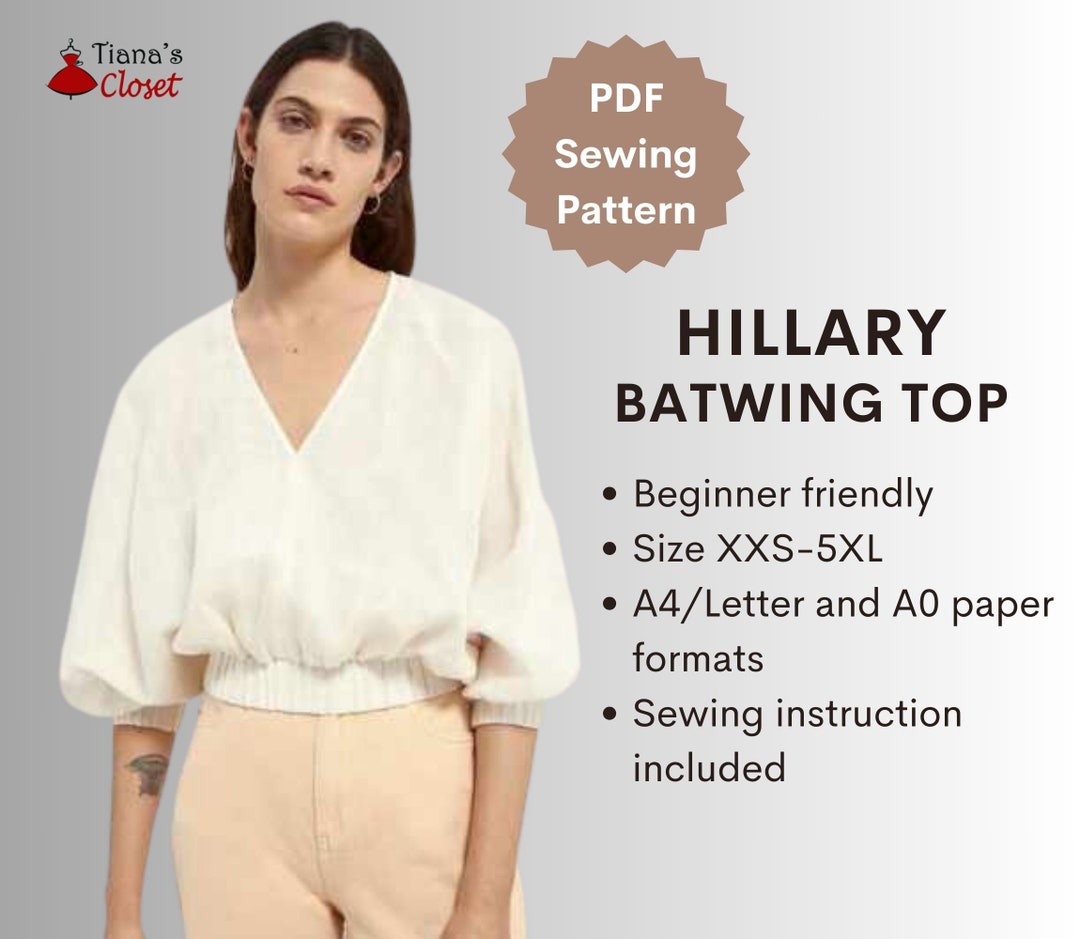 Hillary V Neck Batwing Top - PDF Sewing Pattern | Digital Sewing ...