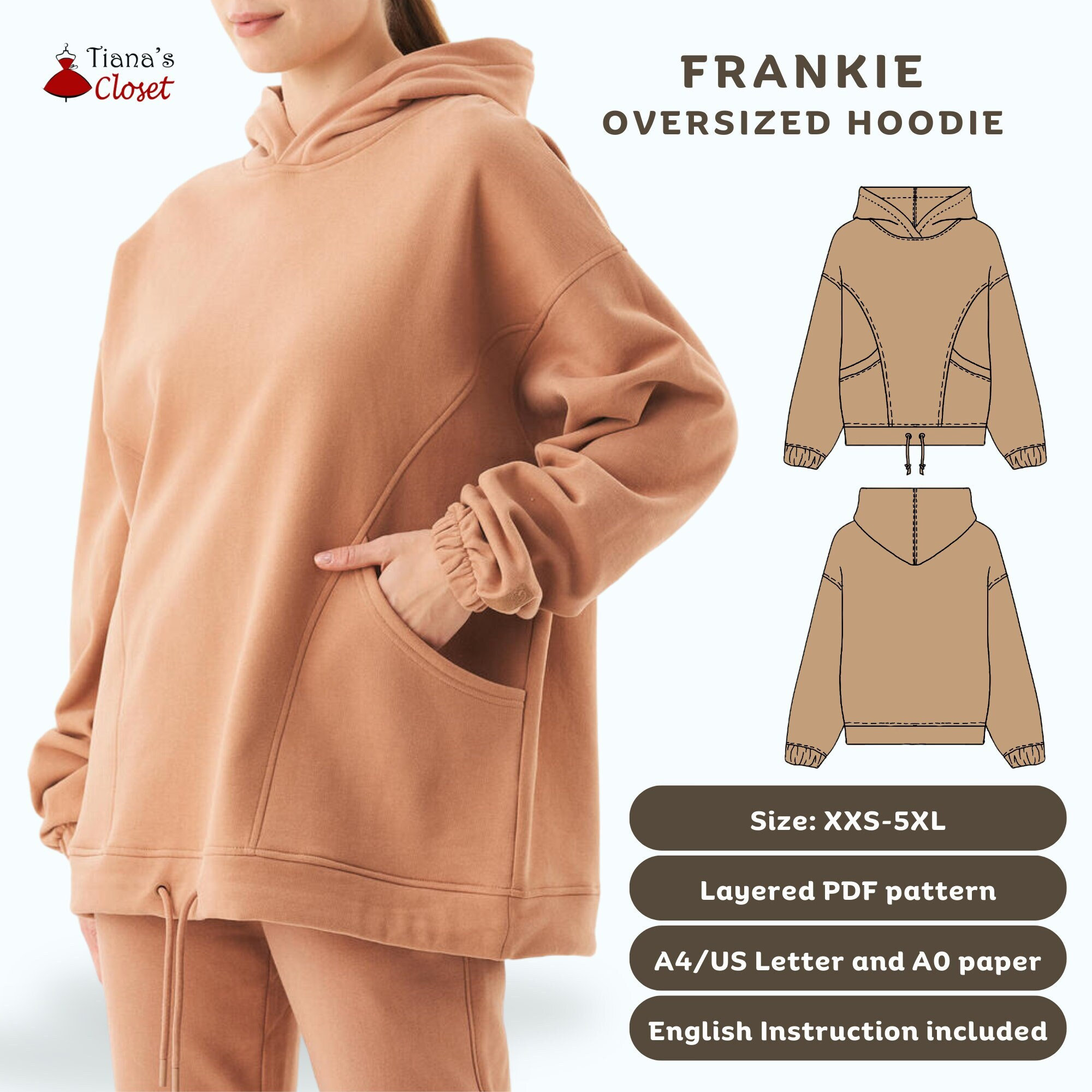 PDF Sewing Pattern Frankie Oversized Hoodie Digital Sewing Pattern for ...