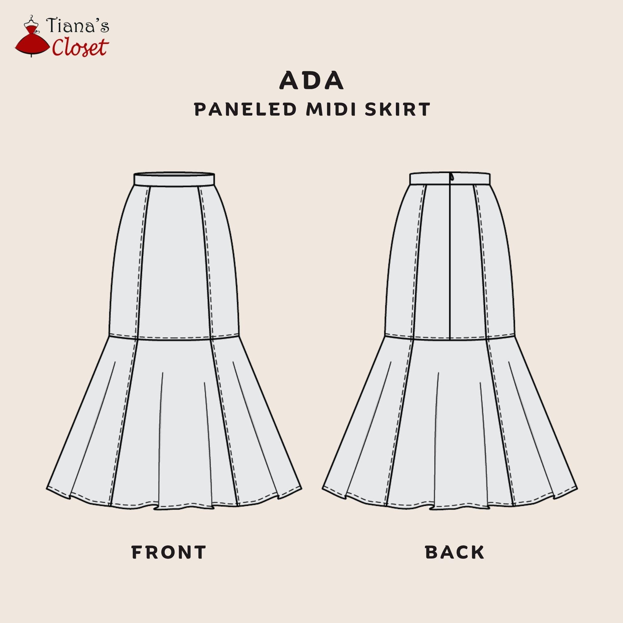 Ada Paneled Skirt PDF Sewing Pattern: High Waist, Trumpet Hem, Size XXS ...