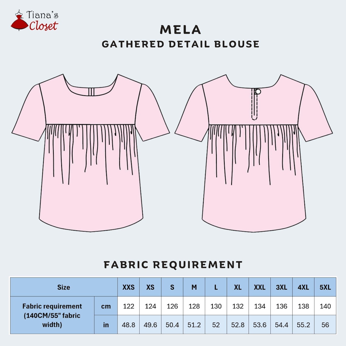 Mela Gathered Blouse Sewing Pattern: Beginner Friendly (PDF Pattern) - Etsy