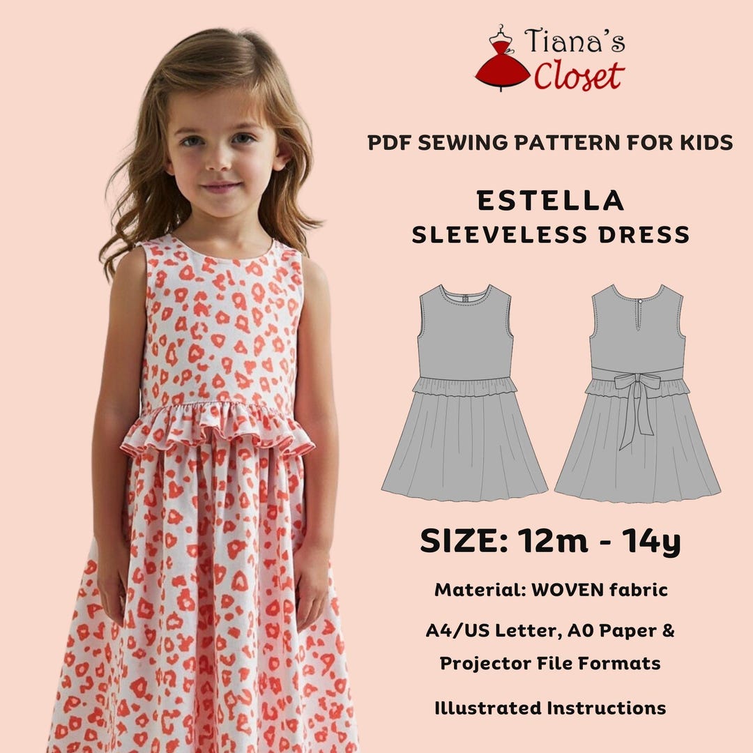 Estella Sleeveless Ruffle Dress - PDF Sewing Pattern for Kids | Digital ...